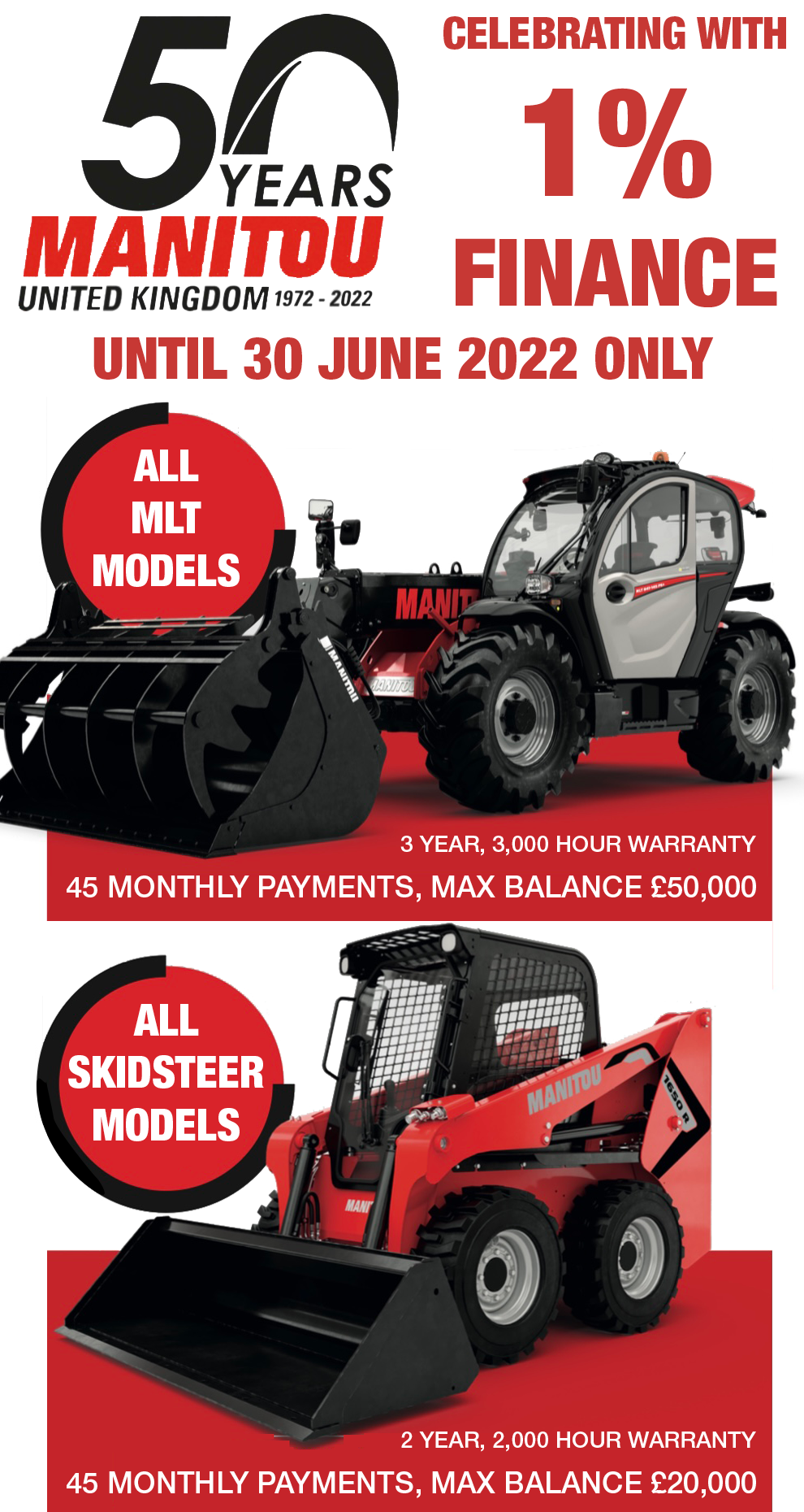 Manitou 1% finance on MLT and Skid Steer models - T H WHITE Group